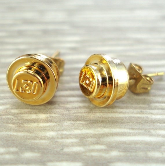 Metallic Gold Stud Earrings Handmade Using Chromed Legor Bricks With Silver Plated or Gold Plated Earring Backs Etsy Canada