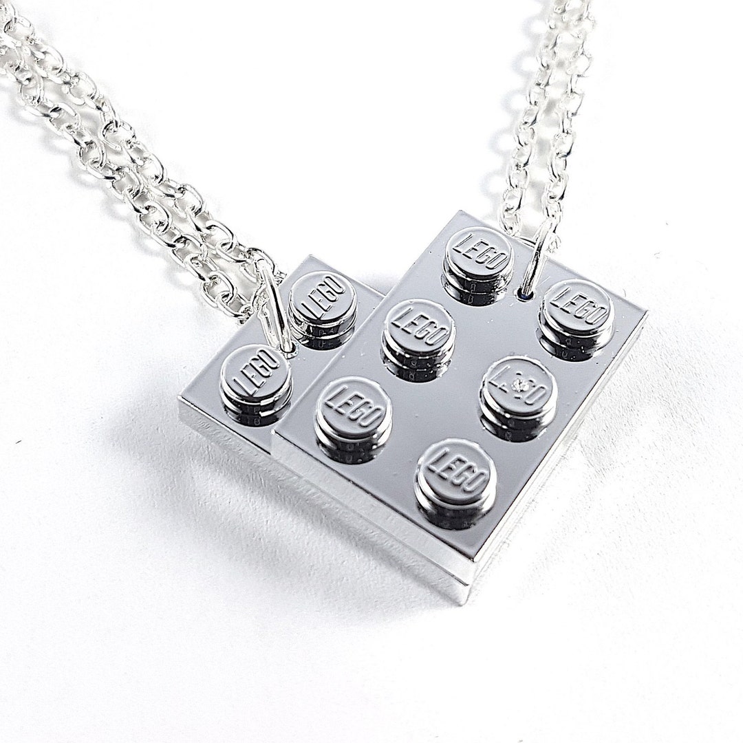 Metallic Silver Love Heart Friendship Necklaces X 2 - Set of Two Chrome ...