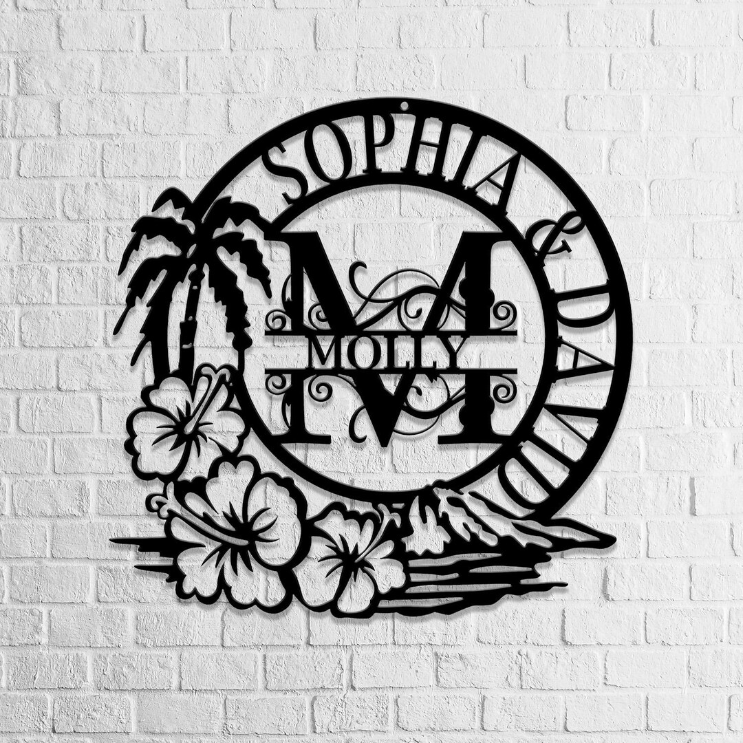 Coconut Tree Welcome Letter Sign, Metal Wall Art LED Light, Custom Door ...