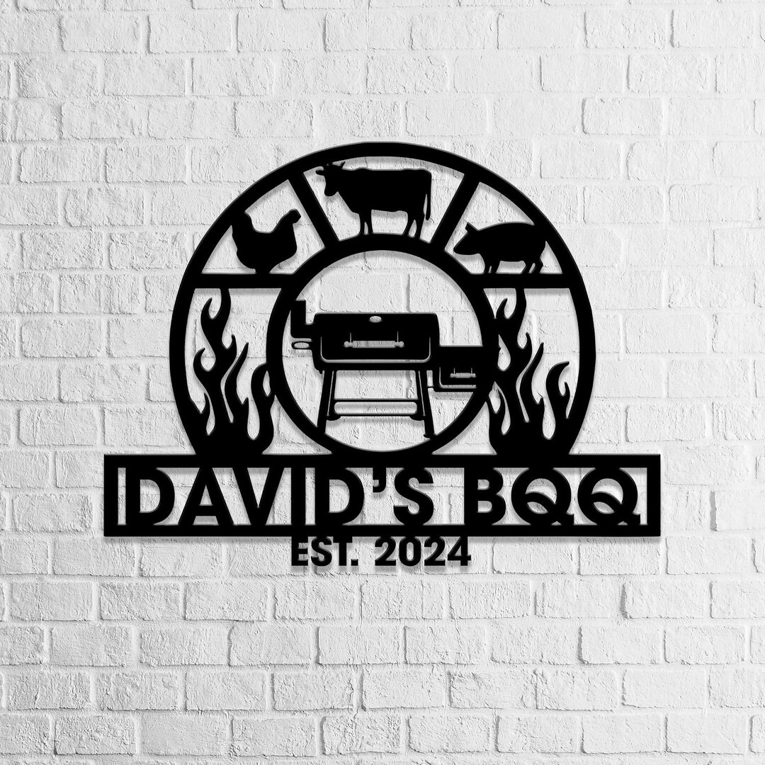 Custom Backyard Barbeque Name Sign With LED Light, Personalized Metal ...