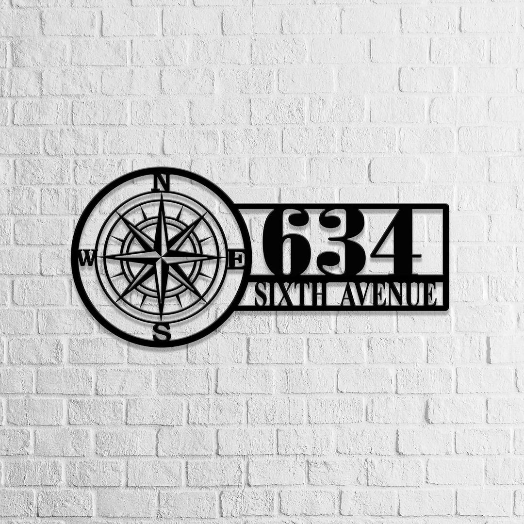 Personalized Compass Metal Address Sign, Custom House Number Plaque ...