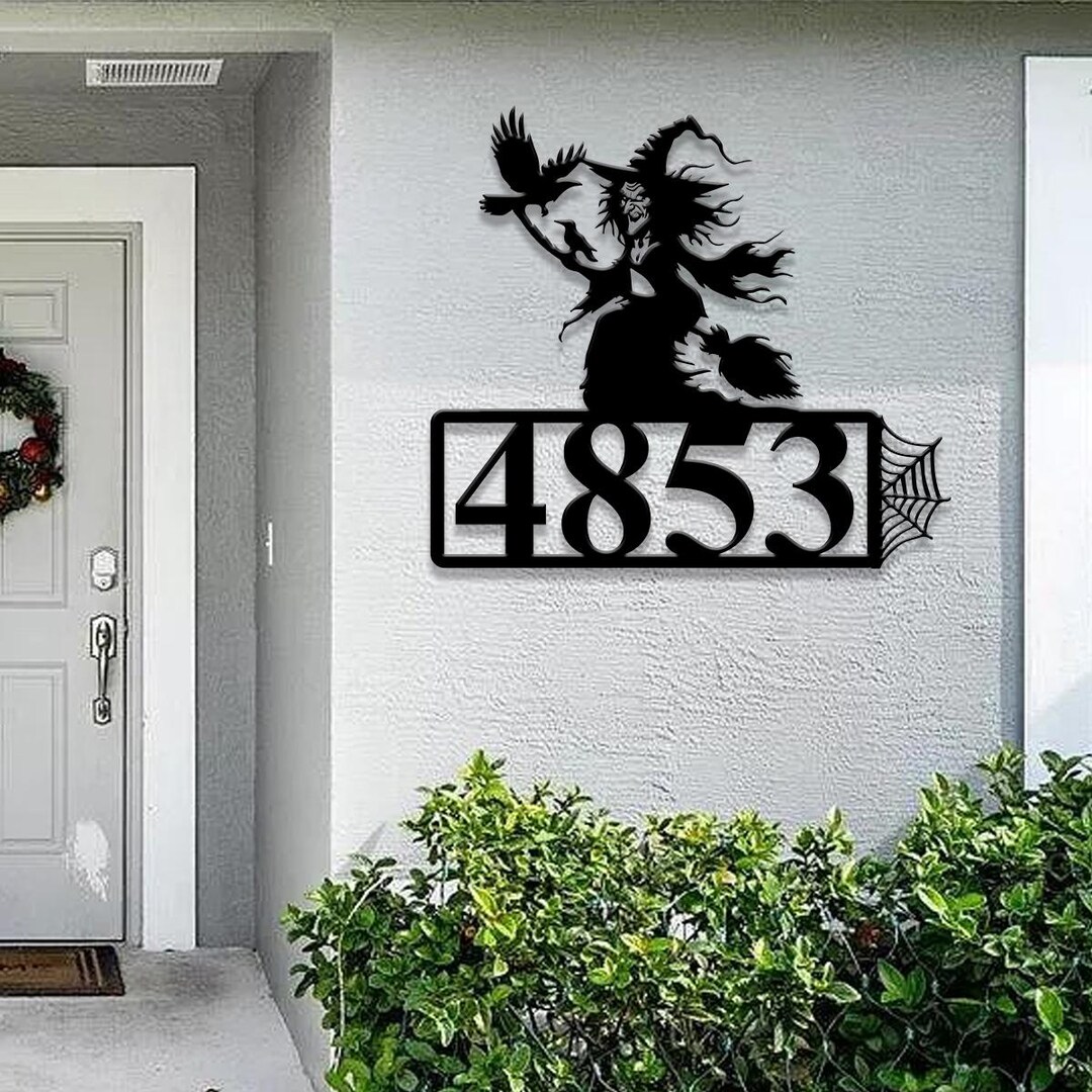 Personalized Witches Metal Address Sign, Custom House Number Plaque ...