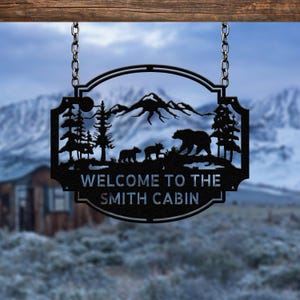 Custom Family Bear Cabin Sign, Mountain Decor Personalized Metal Bear ...
