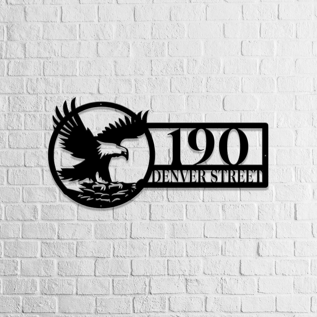 Custom Eagle Metal Address Sign With LED Light, Hanging House Numbers ...