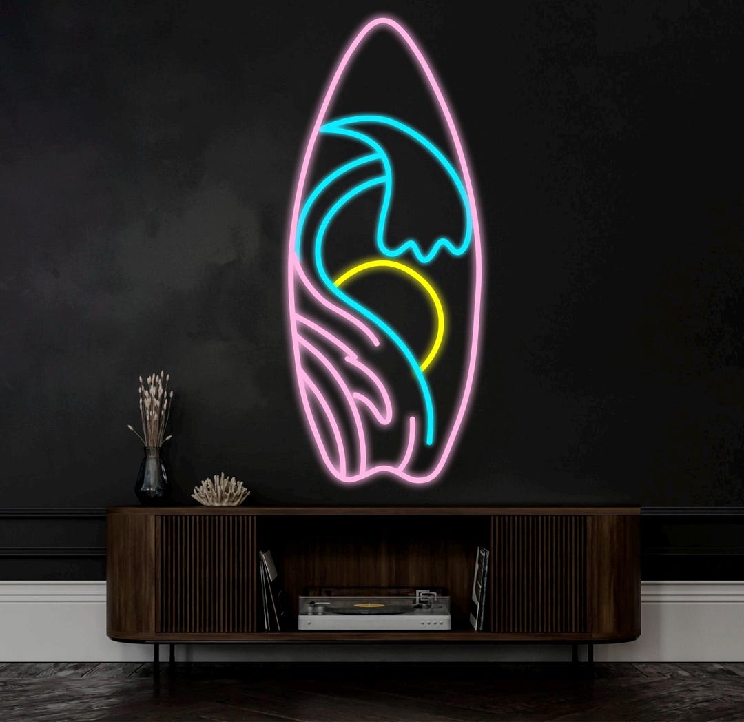 Surfboard Neon Sign, Surf Wall Art Decor, Hawaii Home Sign, Summer ...