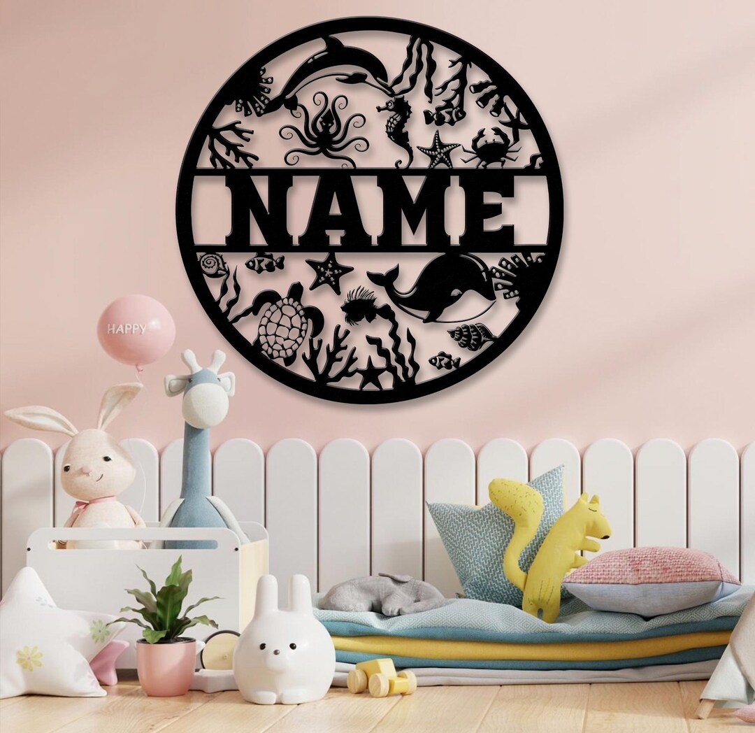 Custom Sealife Animals Name Sign, Metal Ocean Sign, Ocean Themed Metal ...