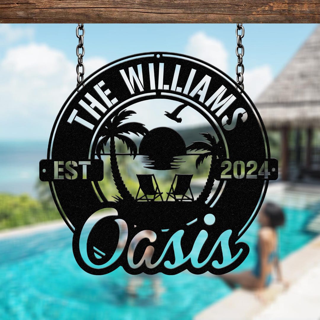 Personalized Family Oasis Sign LED Light, Custom Pool Sign, Backyard ...