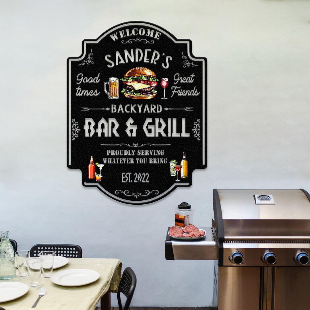 Personalized Backyard Sign LED Light, Custom Bar & Grill Sign, Metal ...