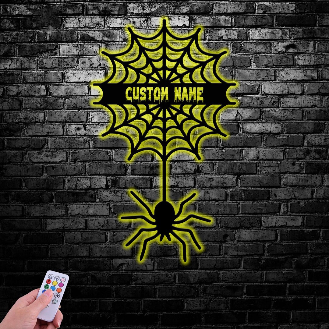 Personalized Spider Web Sign With LED Light, Custom Halloween Metal ...
