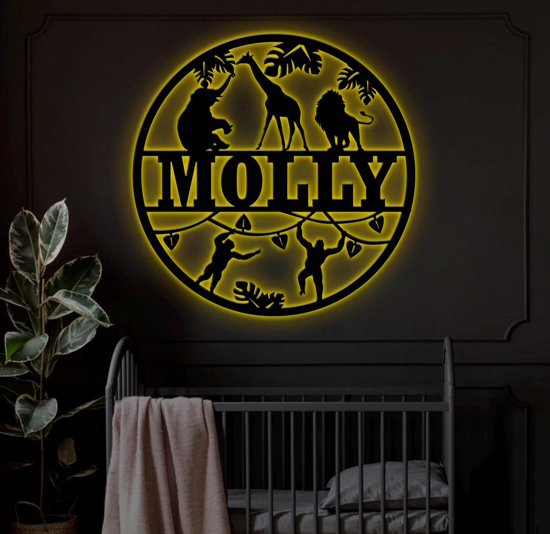 Custom Safari Animals Name Sign, Metal Safari Sign, Metal Wall Art ...