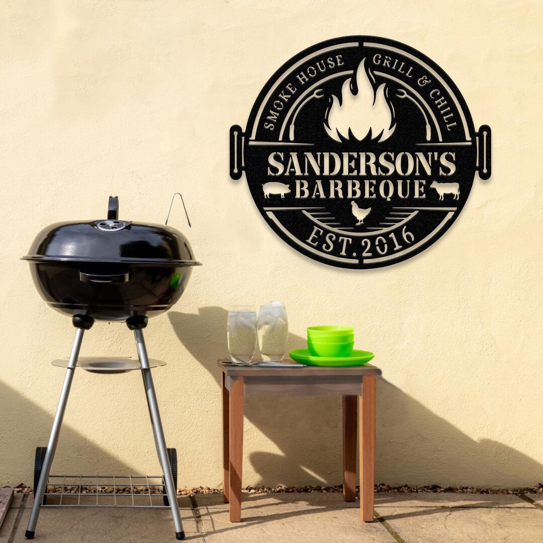 Personalized Metal Barbecue Wall Sign With Led Light, Custom Grill Sign ...