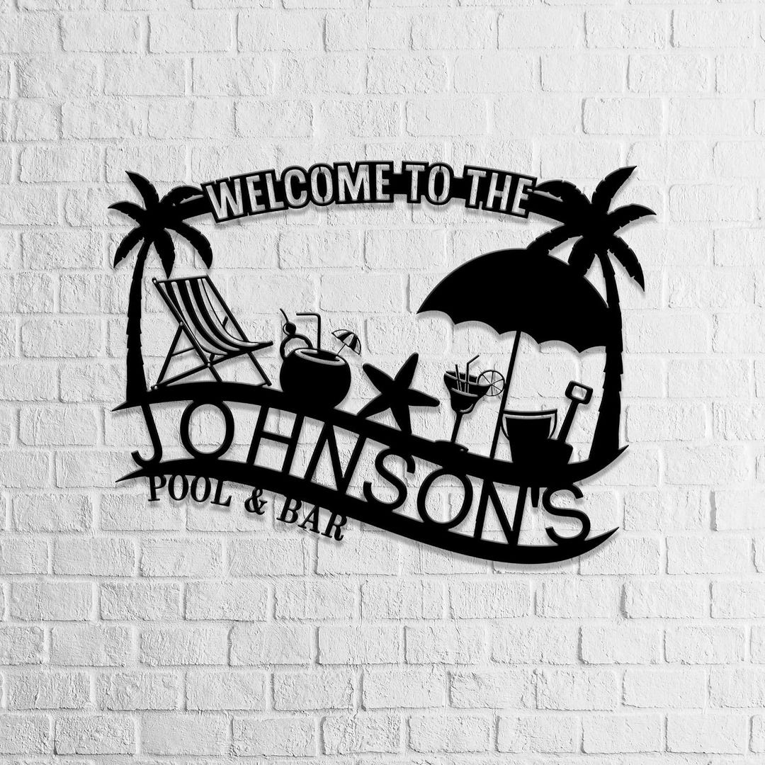 Custom Tropical Patio Metal Bar Sign, Personalized Backyard Pool Sign ...