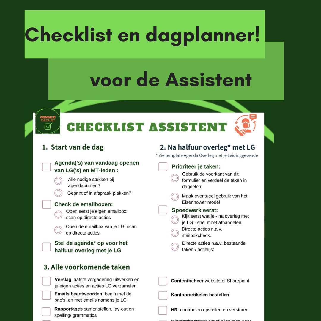 Checklist and Daily Planner for the Assistant - Etsy