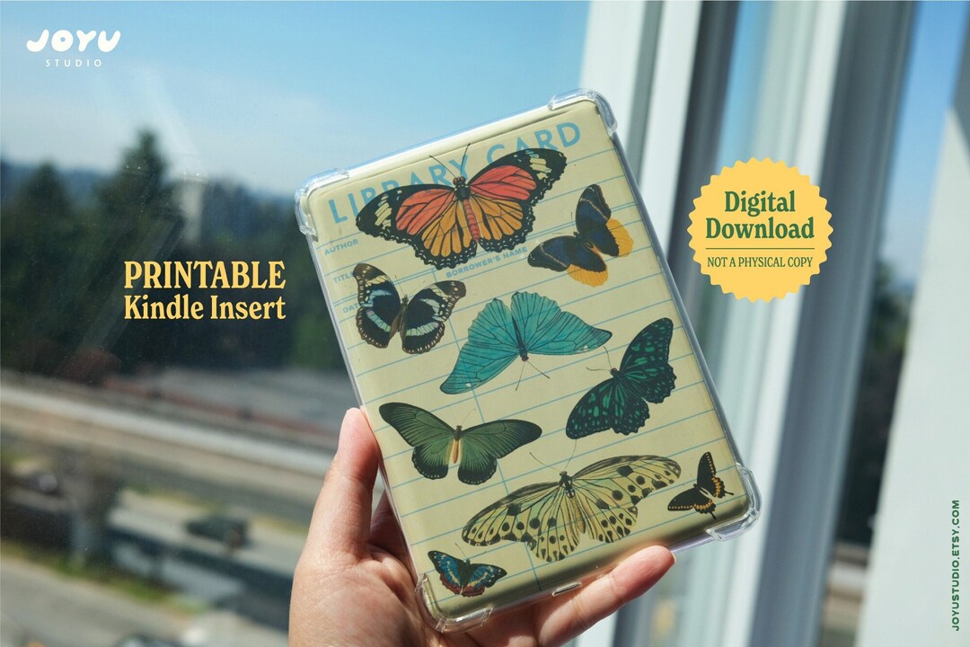 Kindle Insert Printable Vintage Butterflies Library Card, Bookworm ...