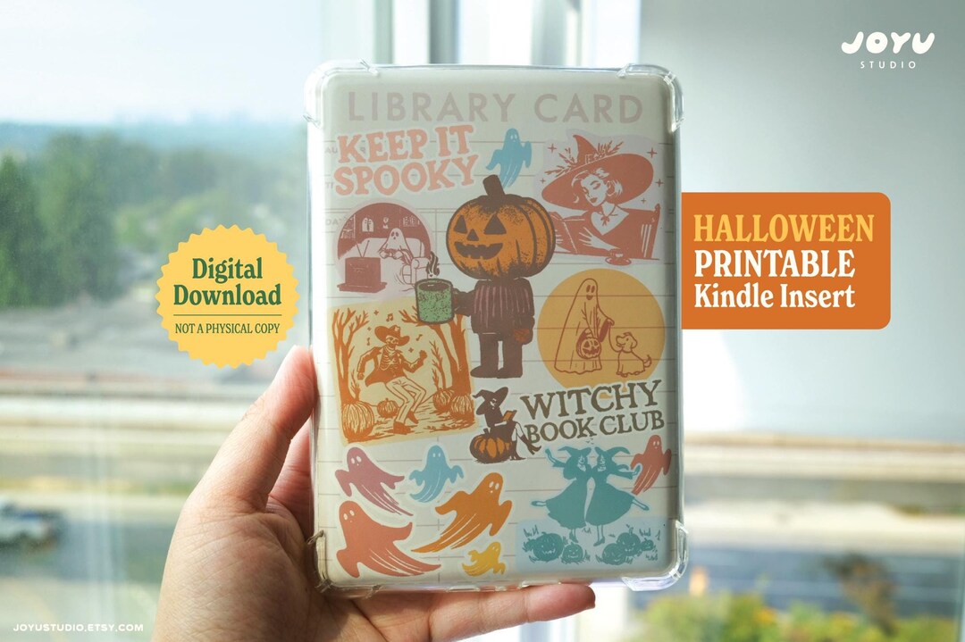 Cute Halloween Kindle Insert Printable Retro Colourful Library Card ...