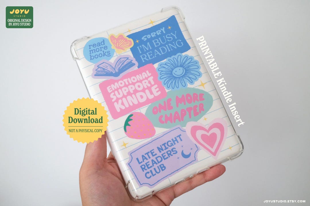 Pastel Pink Retro Stickers Kindle Insert Printable, Purple Bookworm ...