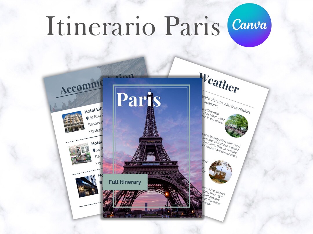 Paris Travel Planner, Editable Travel Itinerary, Paris Travel Itinerary ...