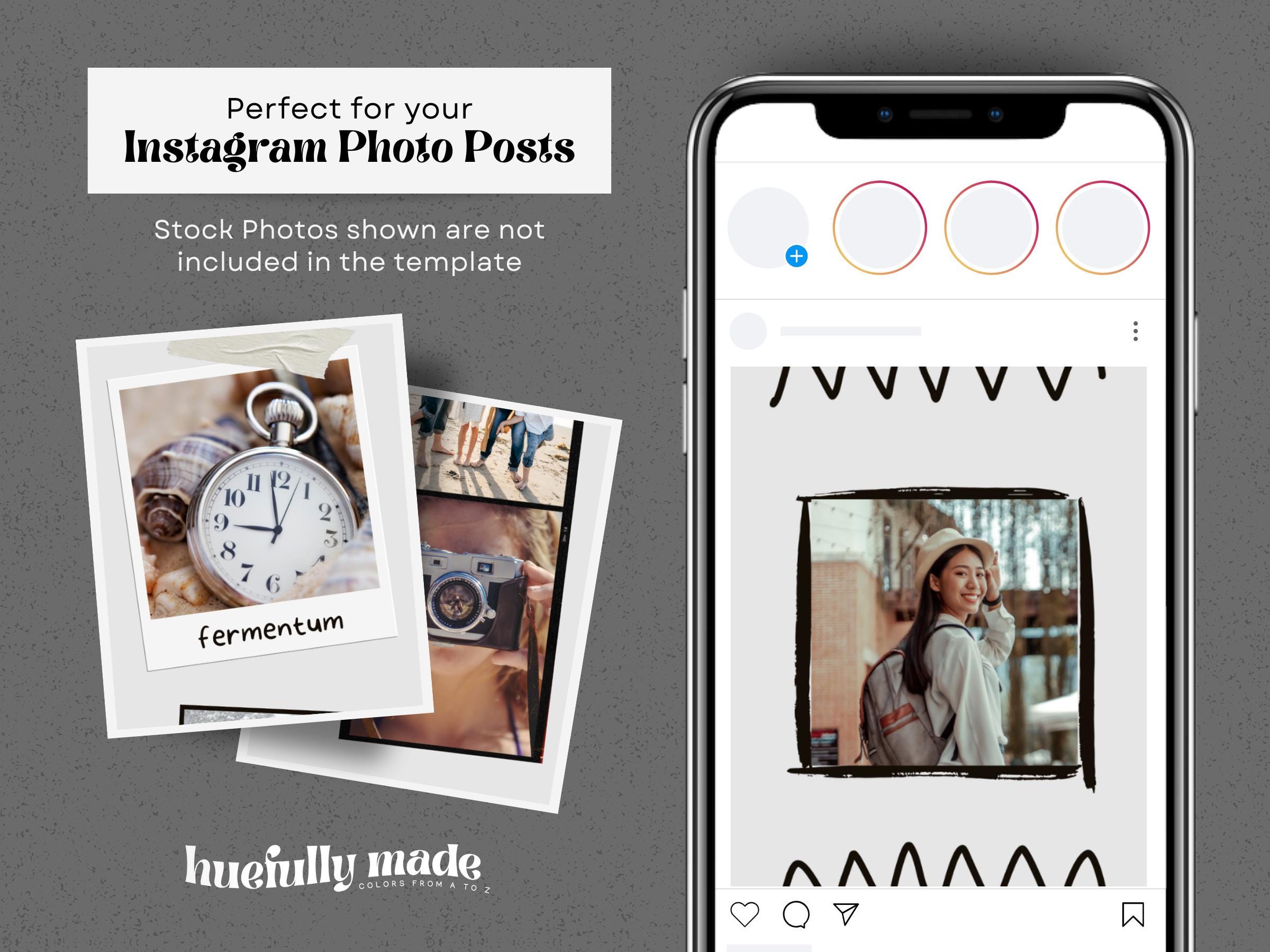 Instagram Puzzle Post Template in Canva - Black White Gray Doodle ...