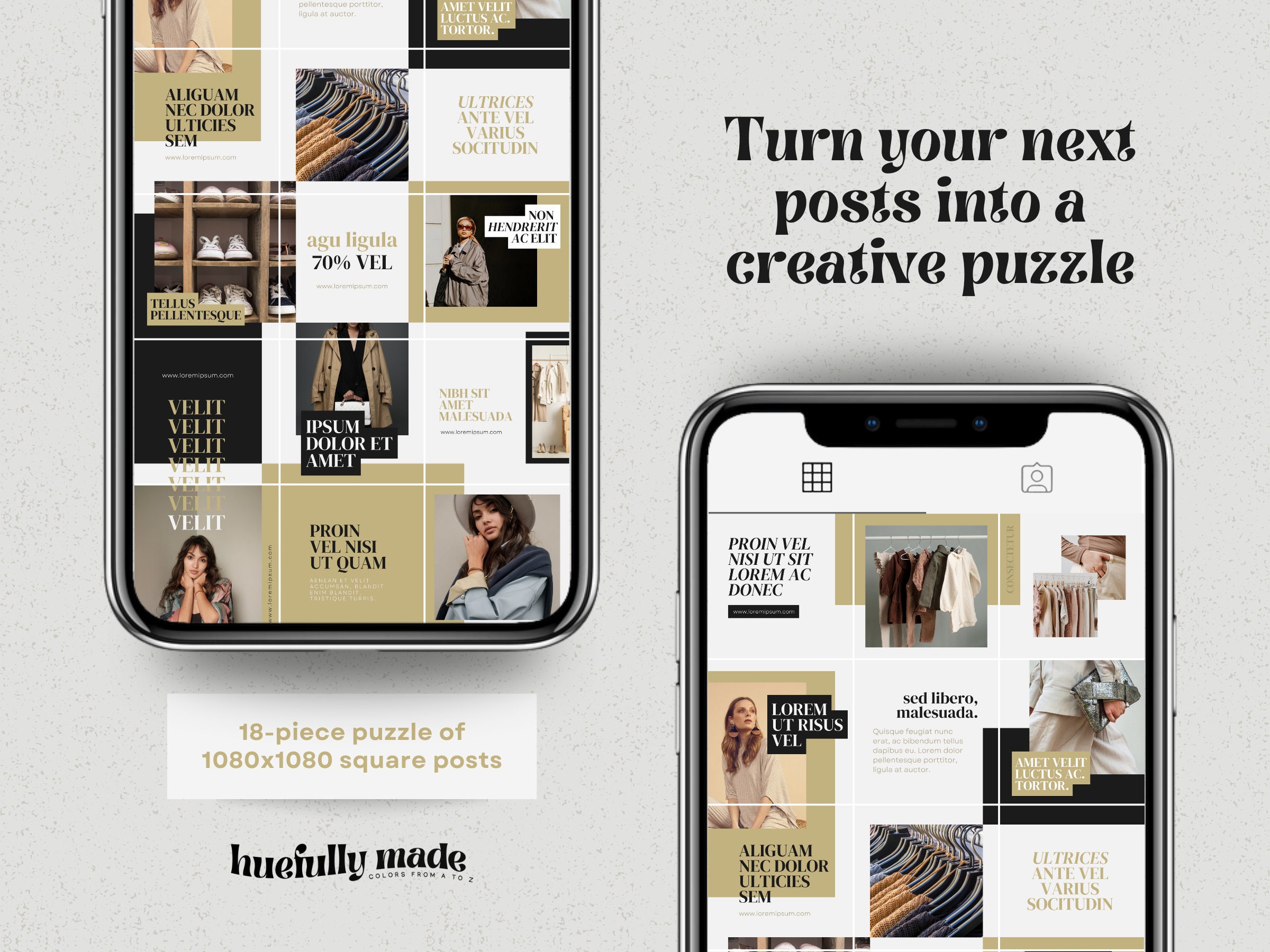 Instagram Puzzle Post Template in Canva - Minimalist Black Olive Green ...