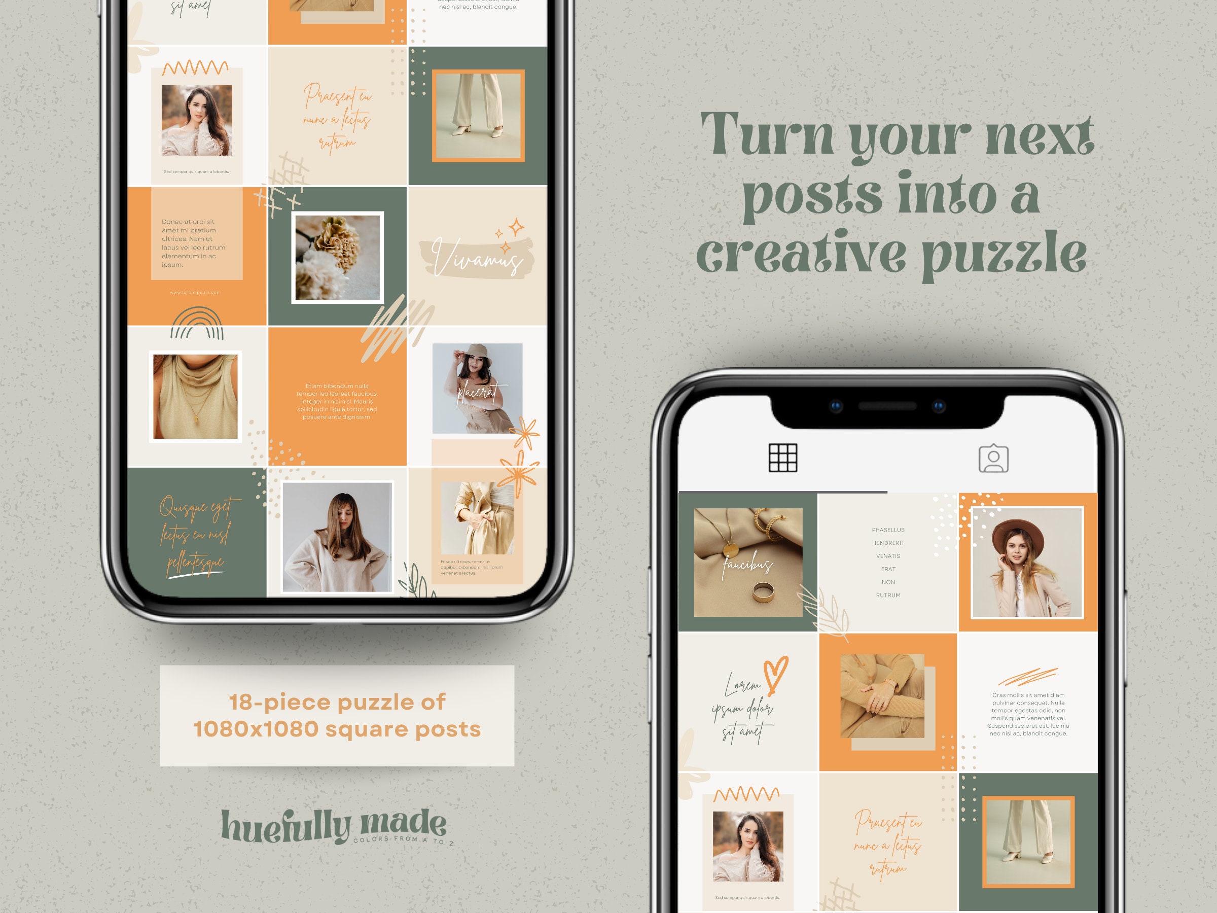 Instagram Puzzle Post Template in Canva - Pastel Orange Green ...