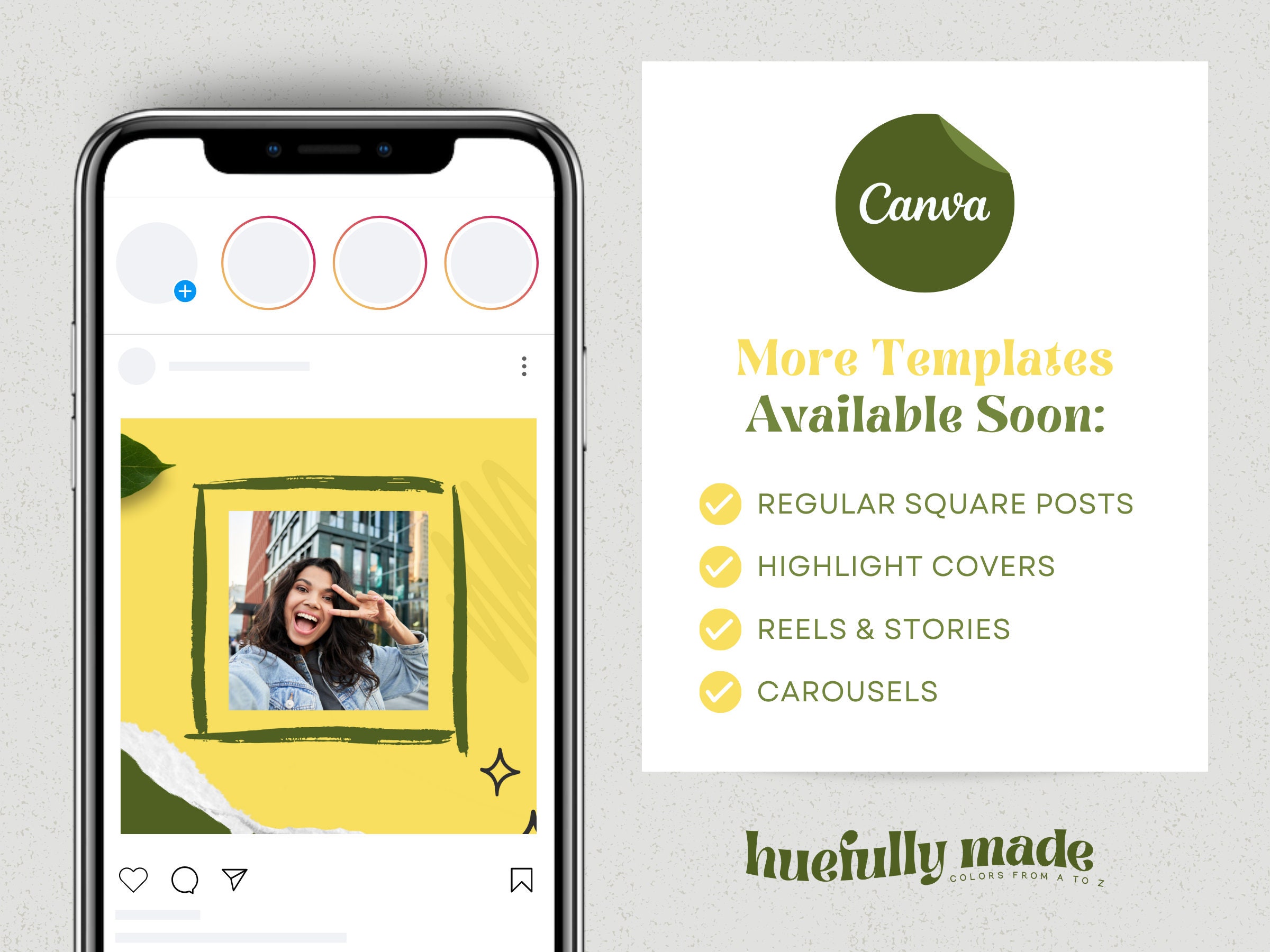 Instagram Puzzle Post Template in Canva - Yellow Green Paper Scrapbook ...