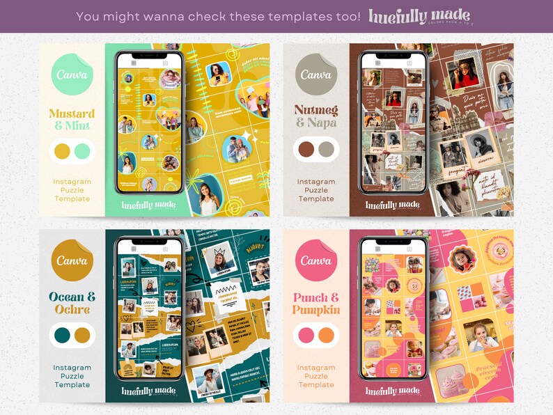 Instagram Puzzle Post Template in Canva - Minimalist Light Purple Black ...