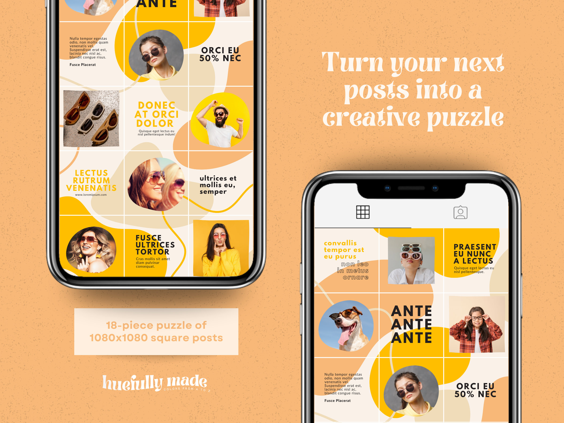 Instagram Puzzle Post Template in Canva - Yellow Beige Peach Grid ...
