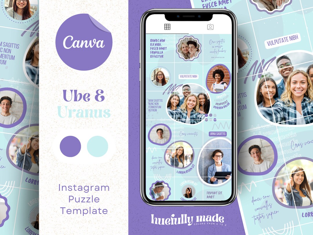 Instagram Puzzle Post Template in Canva - Sky Blue Purple Abstract Grid ...