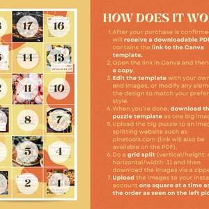 Instagram Puzzle Post Template in Canva - Bright Yellow Red Orange Grid ...