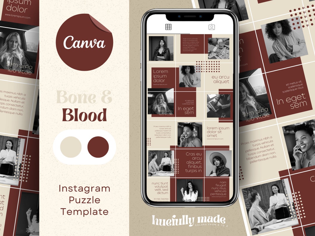 Instagram Puzzle Post Template in Canva - Minimalist Ash Gray Beige Red ...
