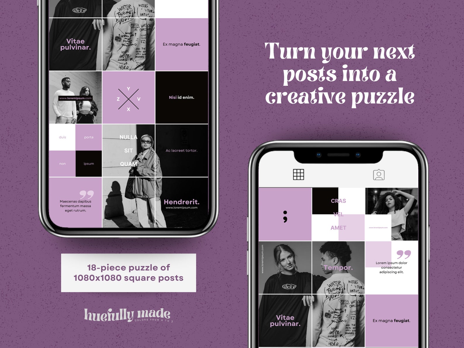 Instagram Puzzle Post Template in Canva - Minimalist Light Purple Black ...