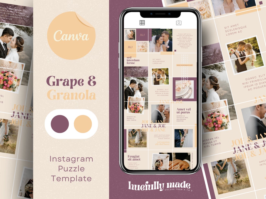 Instagram Puzzle Post Template in Canva - Simple Peach Purple Grid ...