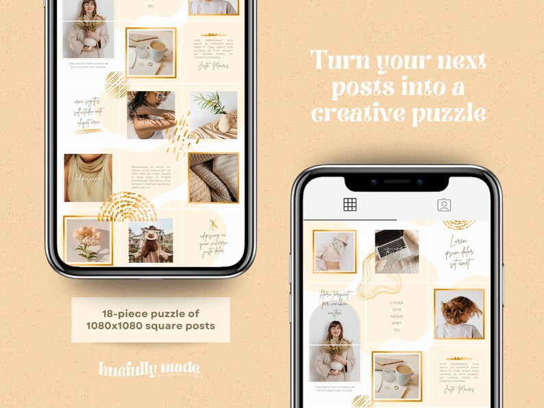 Instagram Puzzle Post Template in Canva - Light Beige White Minimalist ...