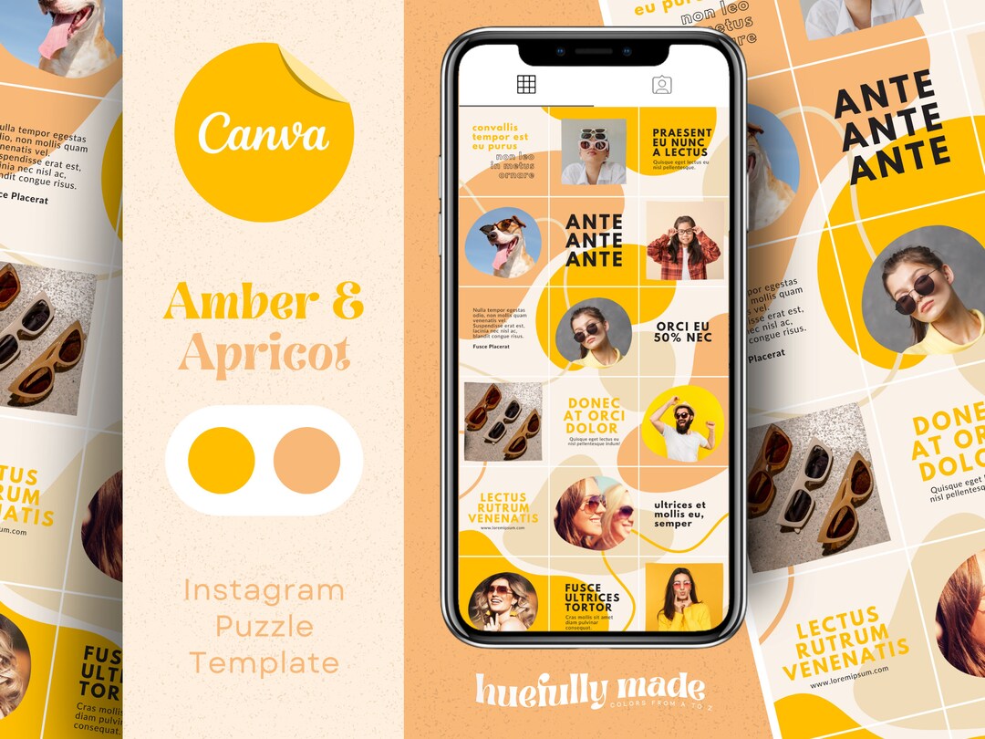 Instagram Puzzle Post Template in Canva - Yellow Beige Peach Grid ...