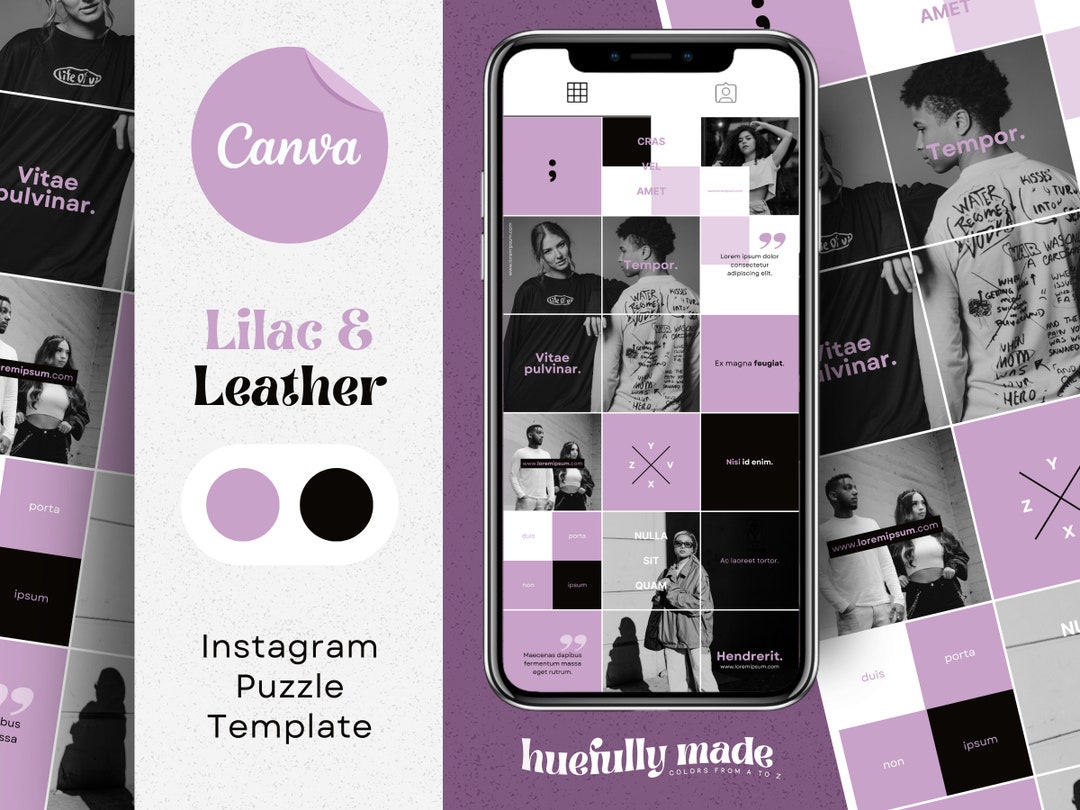 Instagram Puzzle Post Template in Canva - Minimalist Light Purple Black ...