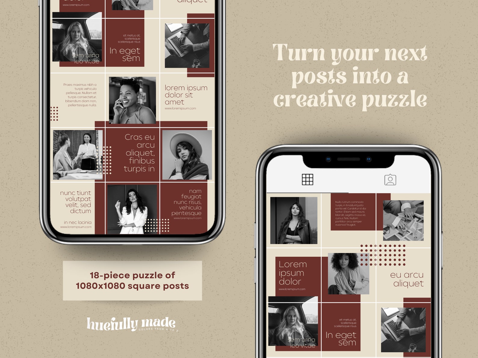 Instagram Puzzle Post Template in Canva - Minimalist Ash Gray Beige Red ...