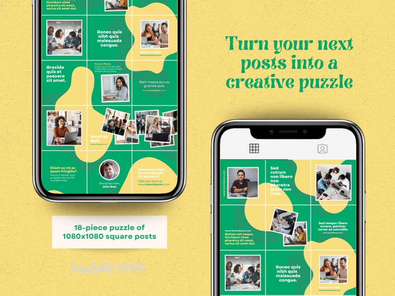 Instagram Puzzle Post Template in Canva - Minimalist Yellow Green Grid ...