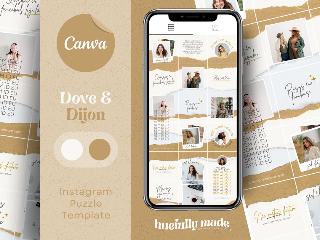 Instagram Puzzle Post Template in Canva - Beige White Brown Paper Grid ...