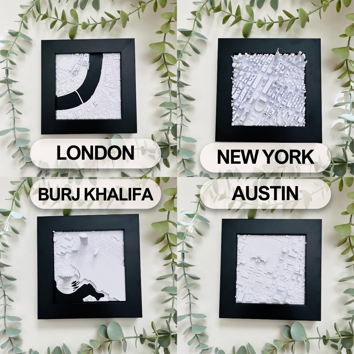 Custom Cityprints 3D Printed City Models 5x5 Wall Art Decor Miniature ...