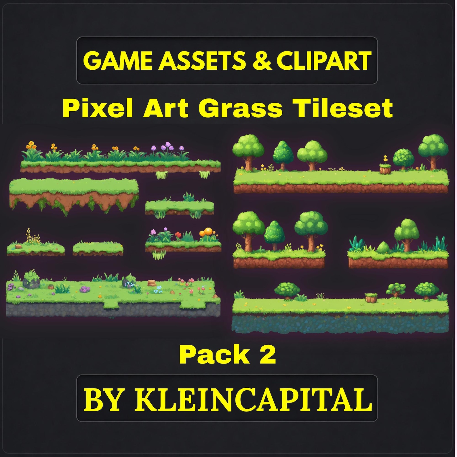 Pixel Art Grass Tileset Platformer Pack 2 - 2D Game Assets, Dirt Ground ...