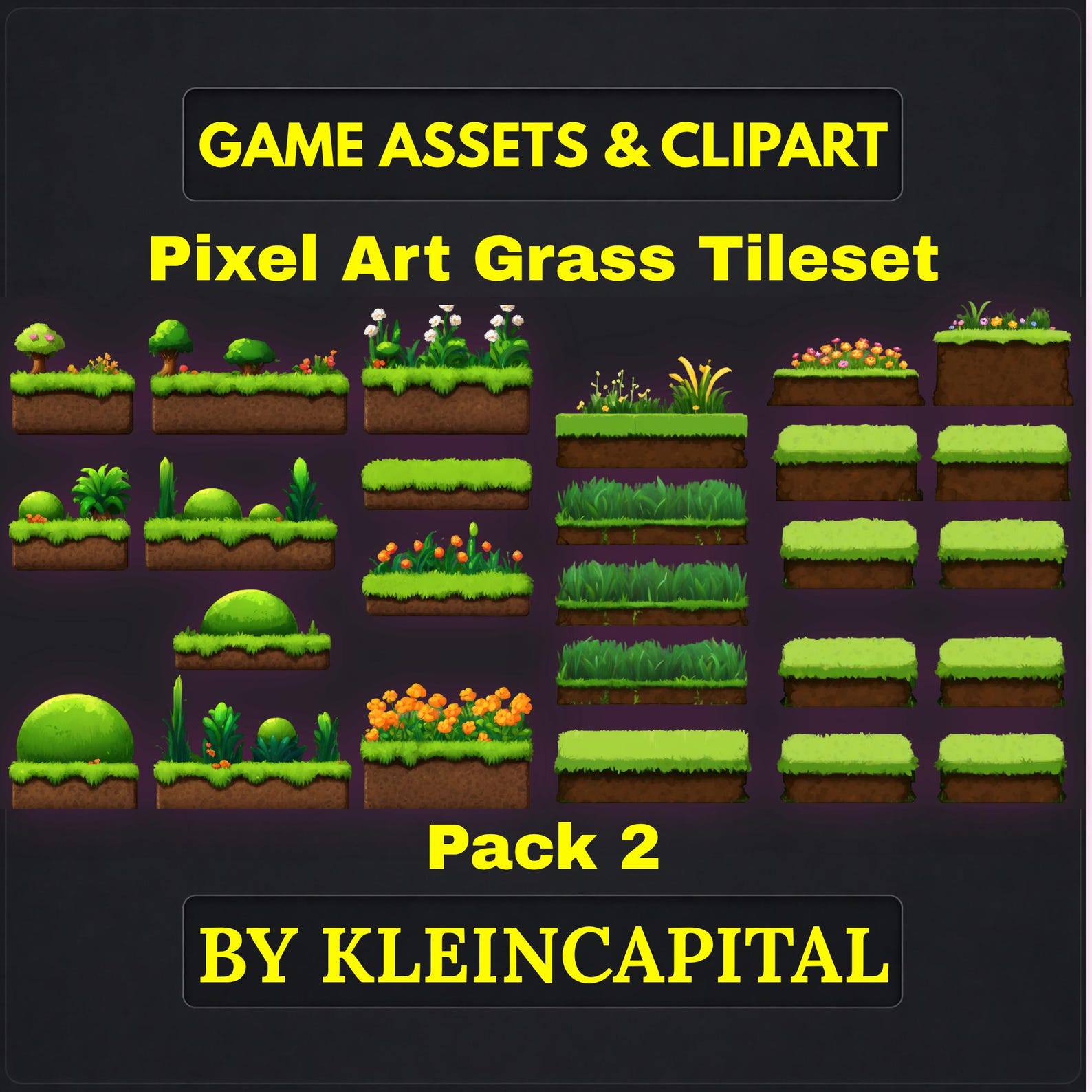 Pixel Art Grass Tileset Platformer Pack 2 - 2D Game Assets, Dirt Ground ...