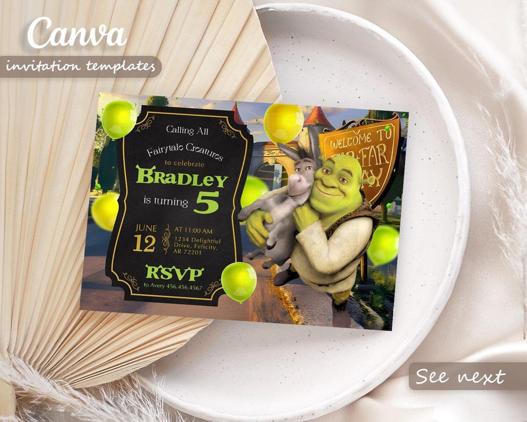 Shrek Birthday Invitation, Printable Shrek Invitation, Fiona Party ...