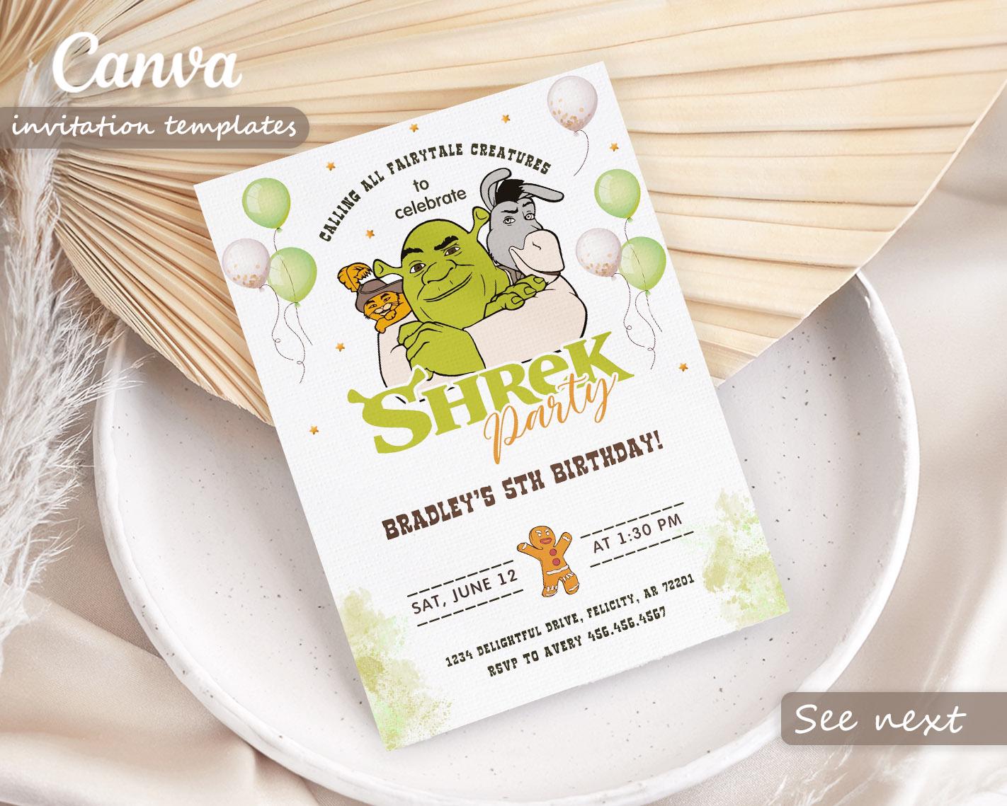 Shrek Birthday Invitation, Printable Shrek Invitation, Fiona Party ...