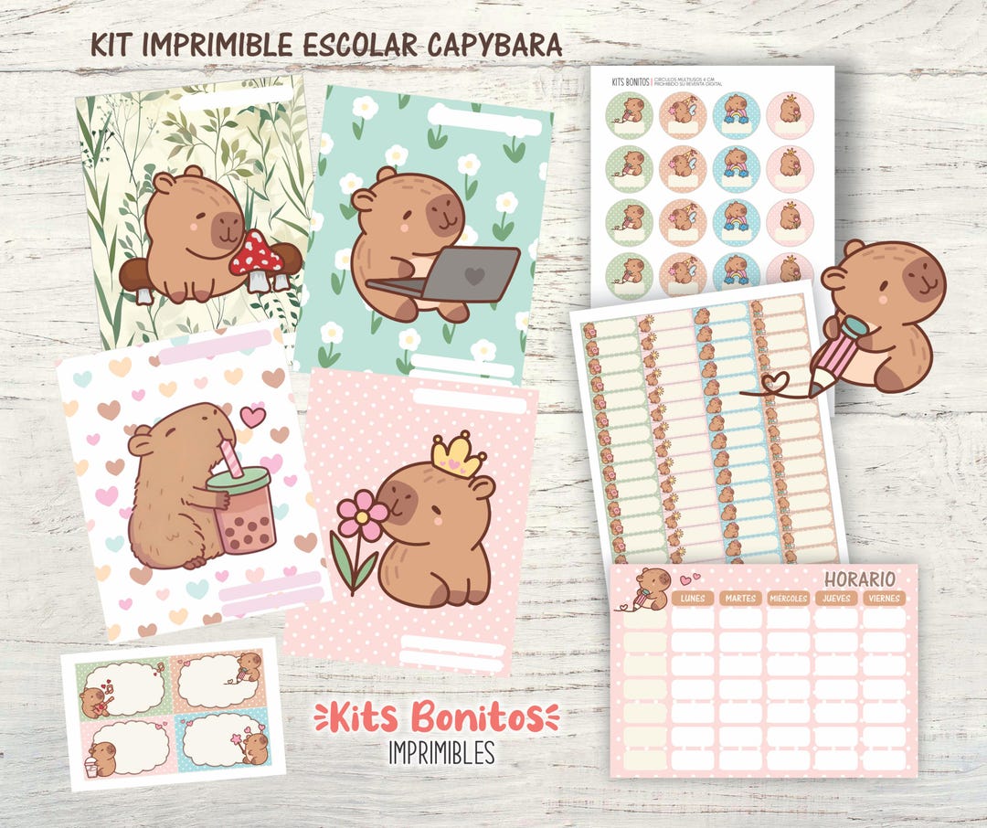 Printable Kit Editable School Covers and Labels Capibara / Capybara ...