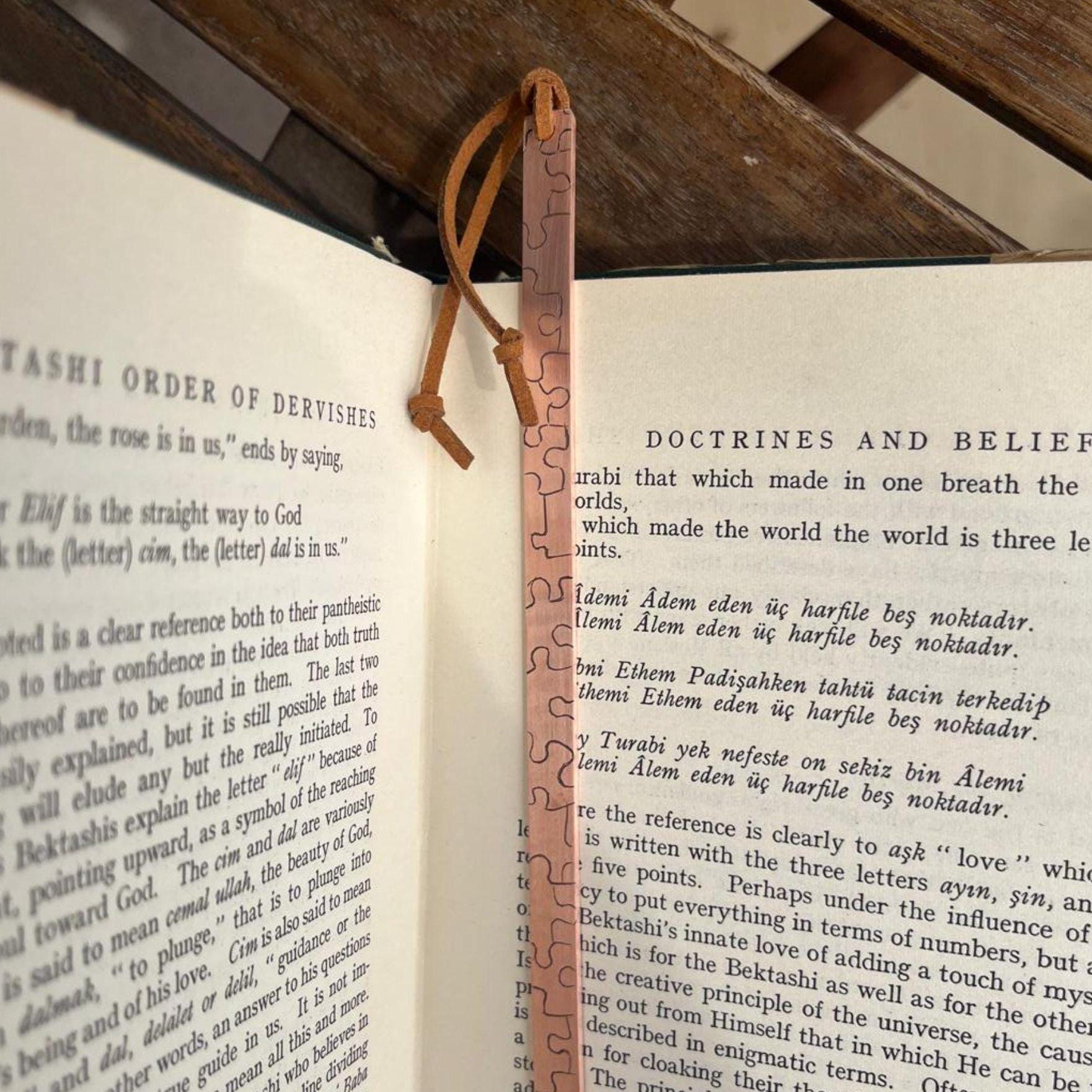 Puzzle Pattern Copper Bookmark, Hand Engraved Copper Bookmark With ...