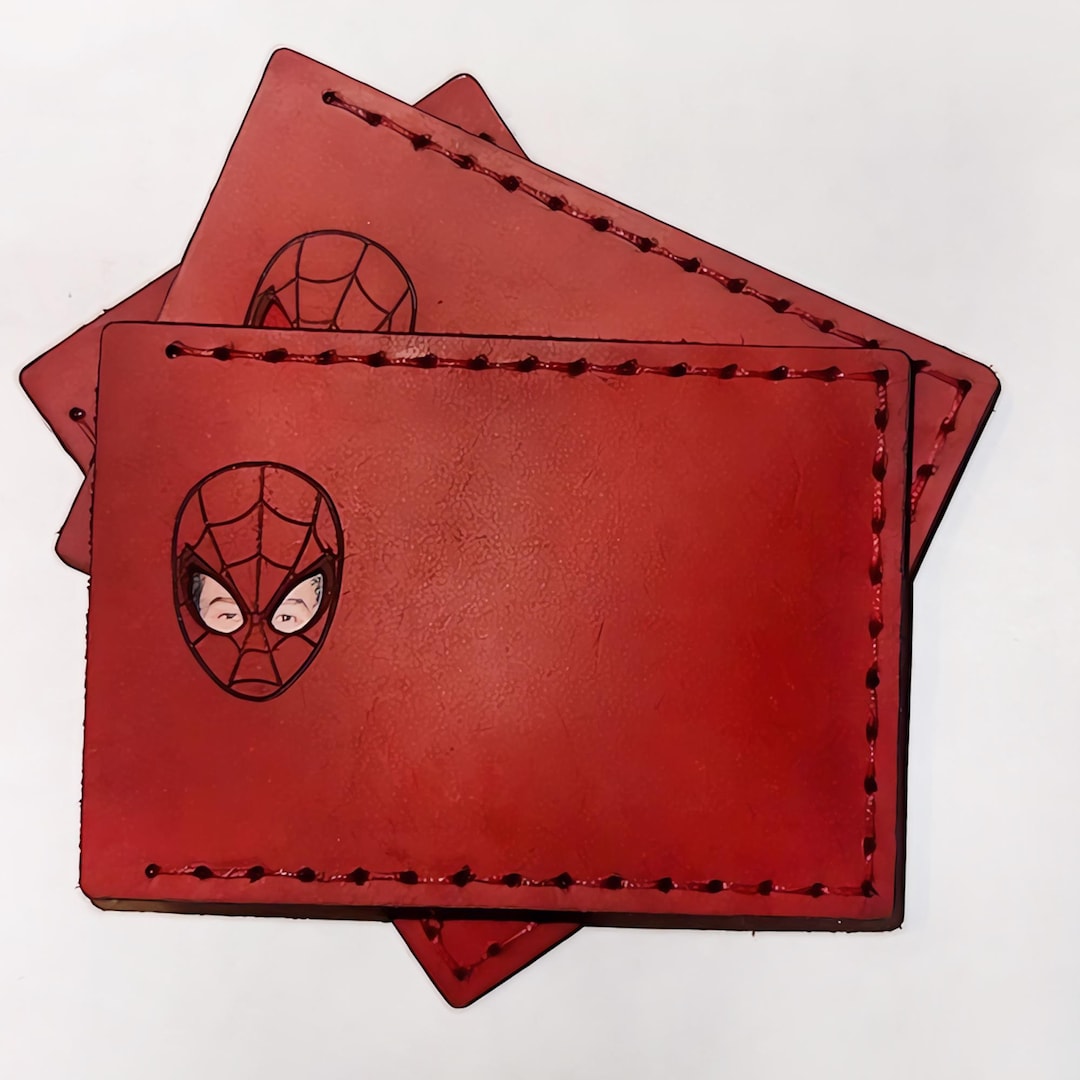 Spider Red ID Leather Wallet-spiderman Leather Handmade ID Wallet - Etsy