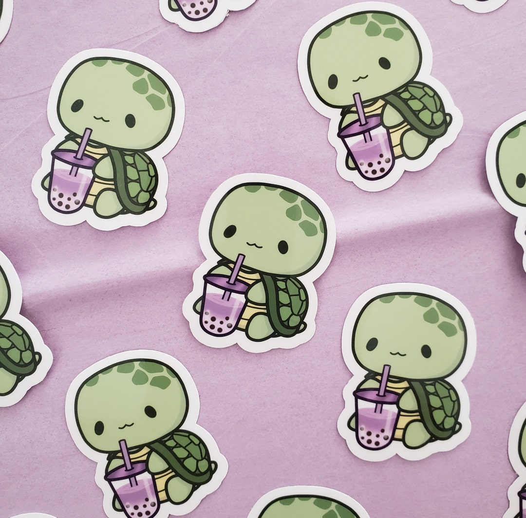 Kawaii Turtle Drinking Boba Vinyl Sticker | Glossy and Water-resistant ...