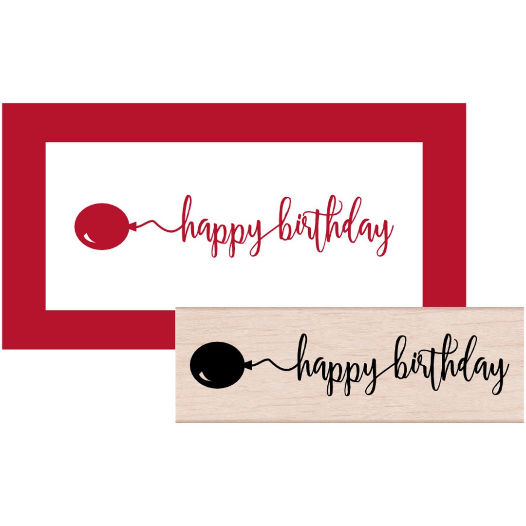 Happy Birthday Script Balloon Rubber Stamp - Etsy