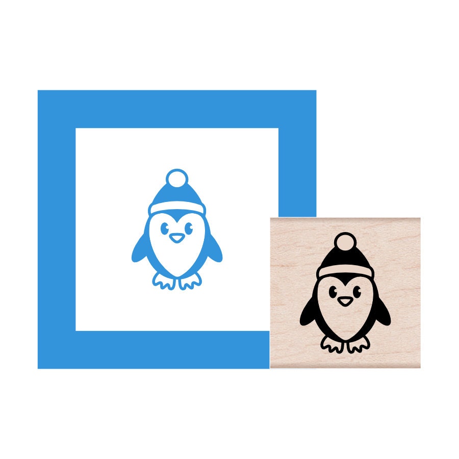Winter Christmas Penguin With Hat Rubber Stamp - Etsy