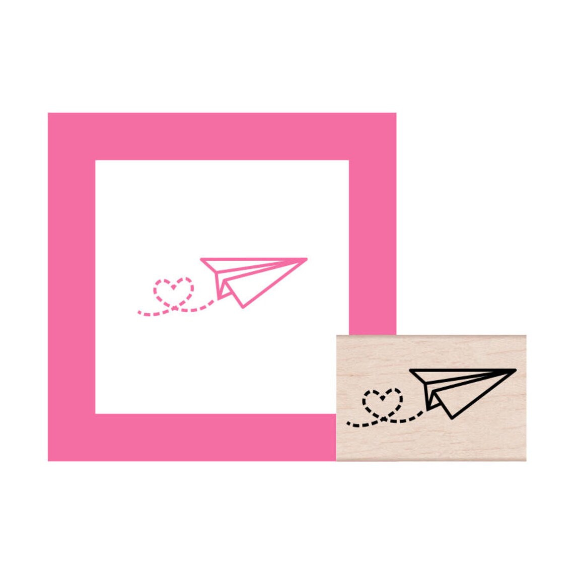 Paper Airplane With Heart Trail Rubber Stamp - Etsy